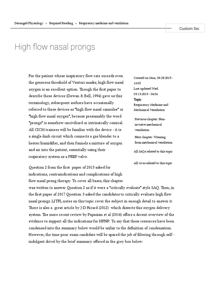 High Flow Nasal Prongs - Deranged Physiology | PDF | Intensive Care ...