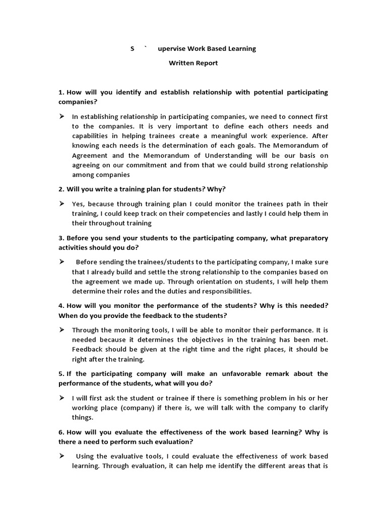 Supervise Work Based Learning WR | PDF