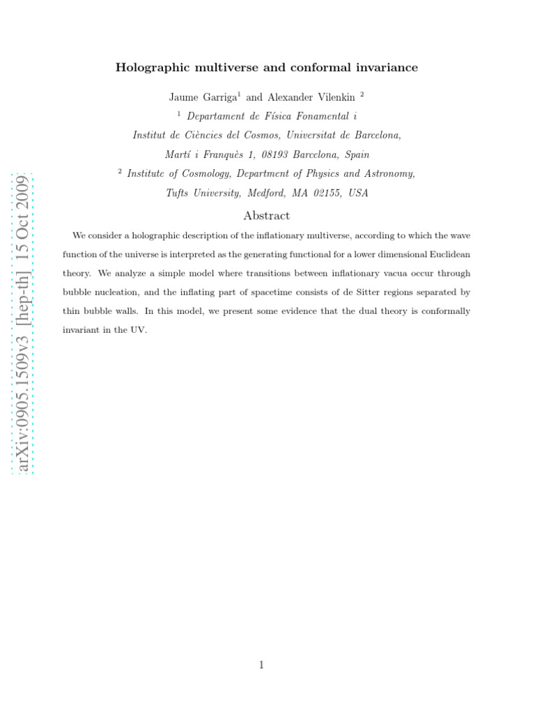 Holographic Multiverse and Conformal Invariance | PDF | Inflation ...