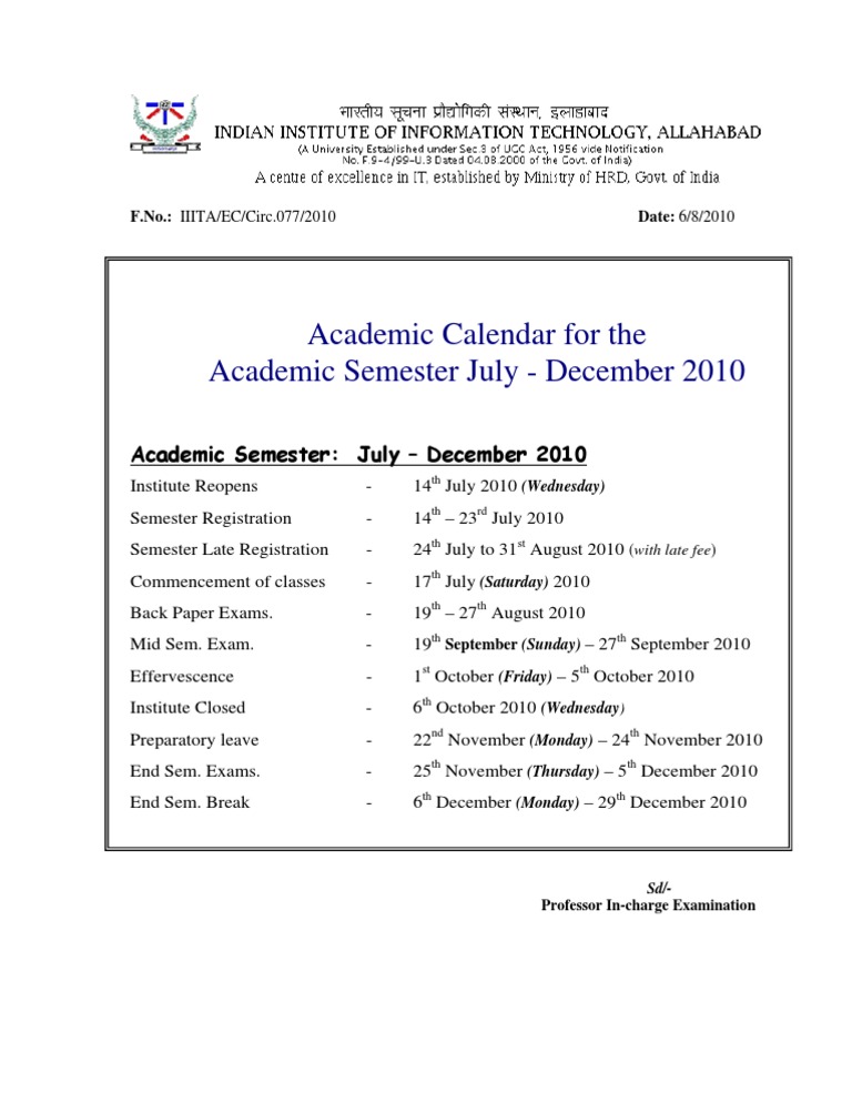 Academic Calendar July-Dec 2010 | PDF | Academic Term | Inquiry