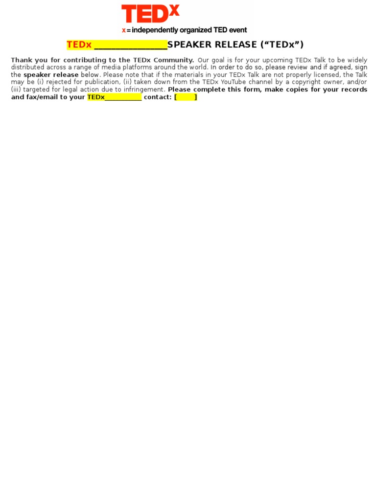 TEDx Speaker Release | PDF | Creative Commons License | License