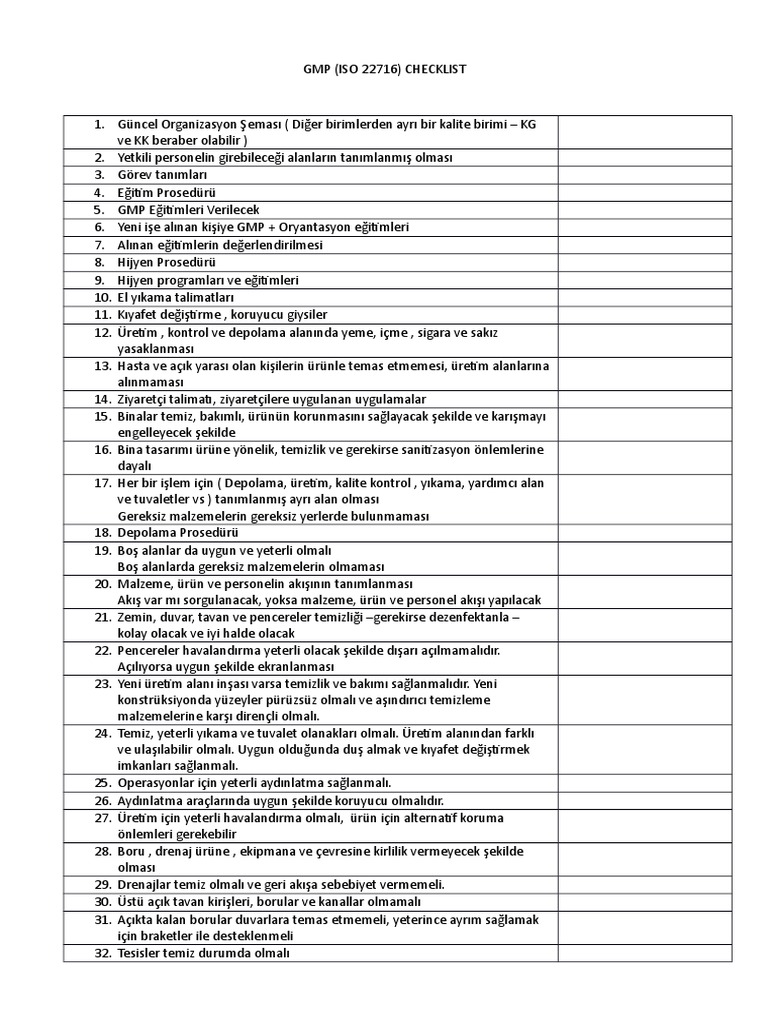 GMP Checklist X | PDF