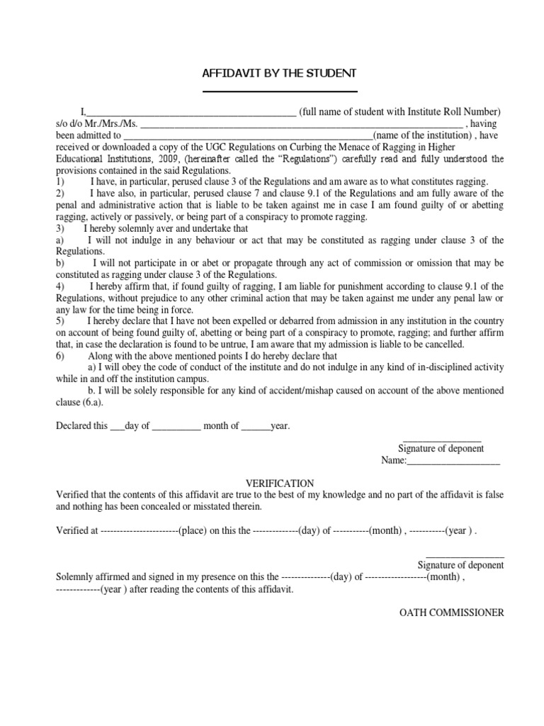 Affidavit Anti Ragging PDF | PDF | Affidavit | Social Institutions