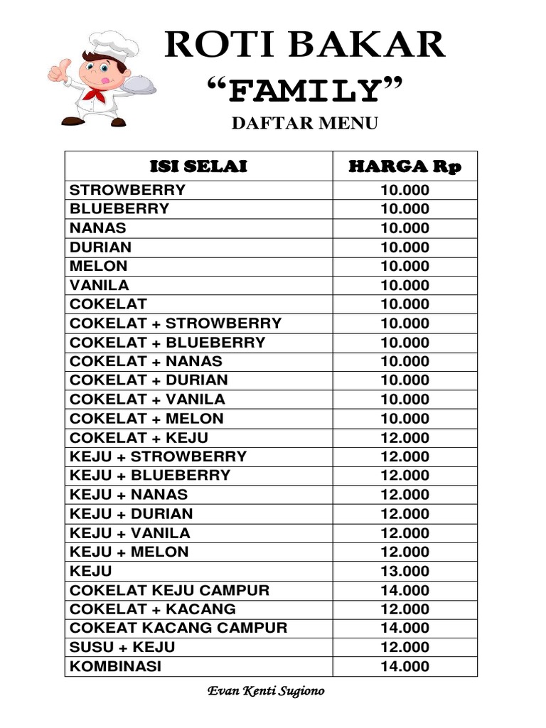 Variasi Selai dan Harga Roti Bakar Keluarga | PDF