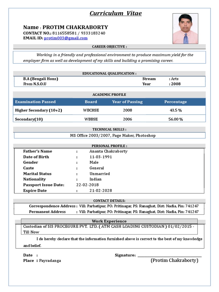 Curriculum Vitae: Protim Chakraborty | PDF