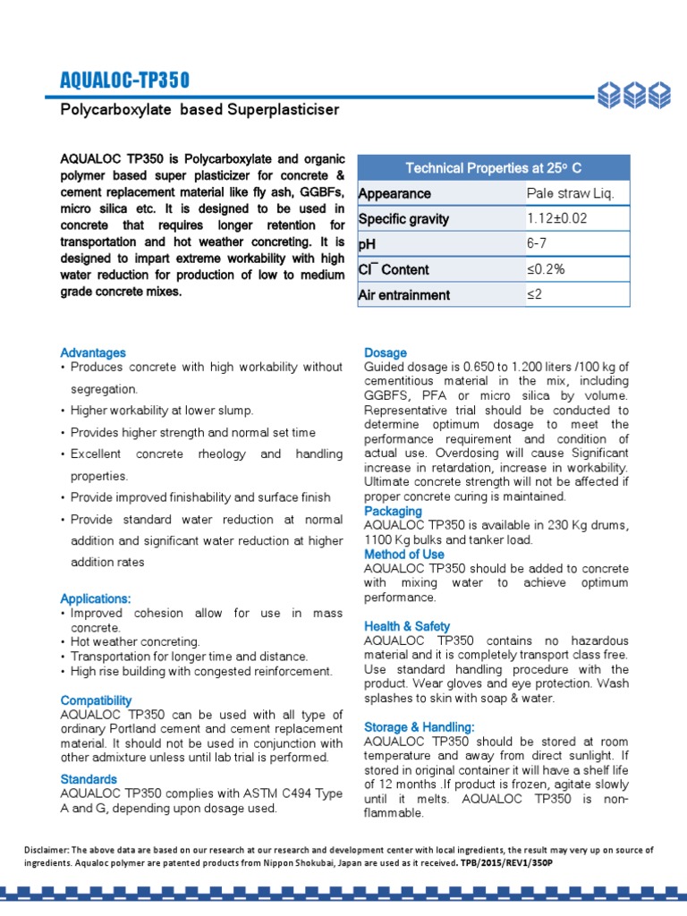 Tds Aqualoc Tp350 | PDF | Concrete | Chemical Substances