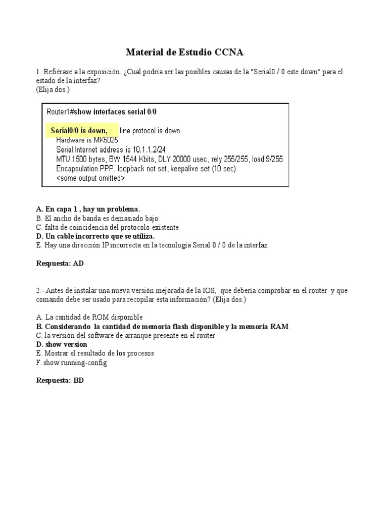 Examen Ccna PDF | PDF | Dirección IP | Enrutador (Computación)