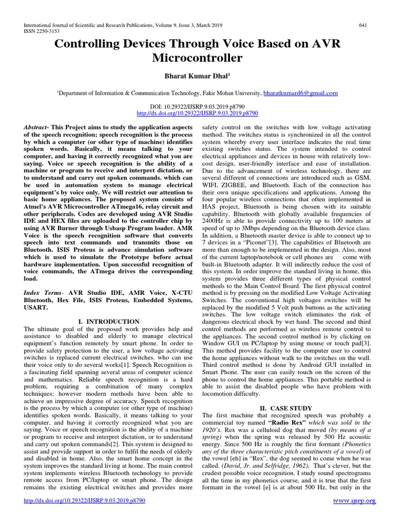 Controlling Devices Through Voice Using Avr Microcontroller Pdf Central Processing Unit
