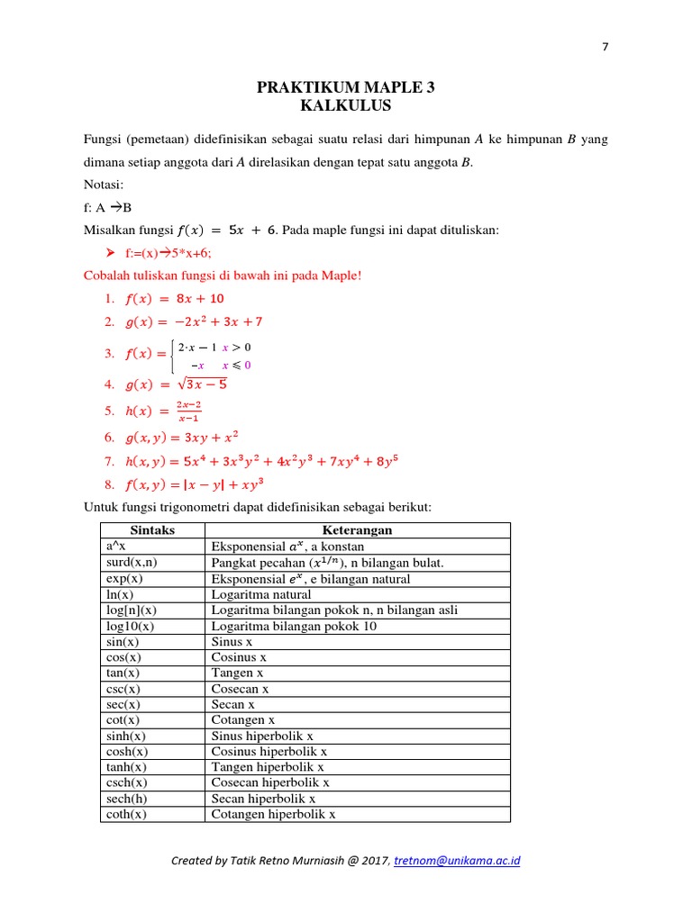 Praktikum 3 Fungsi Dengan Maple | PDF | Metode & Bahan Ajar