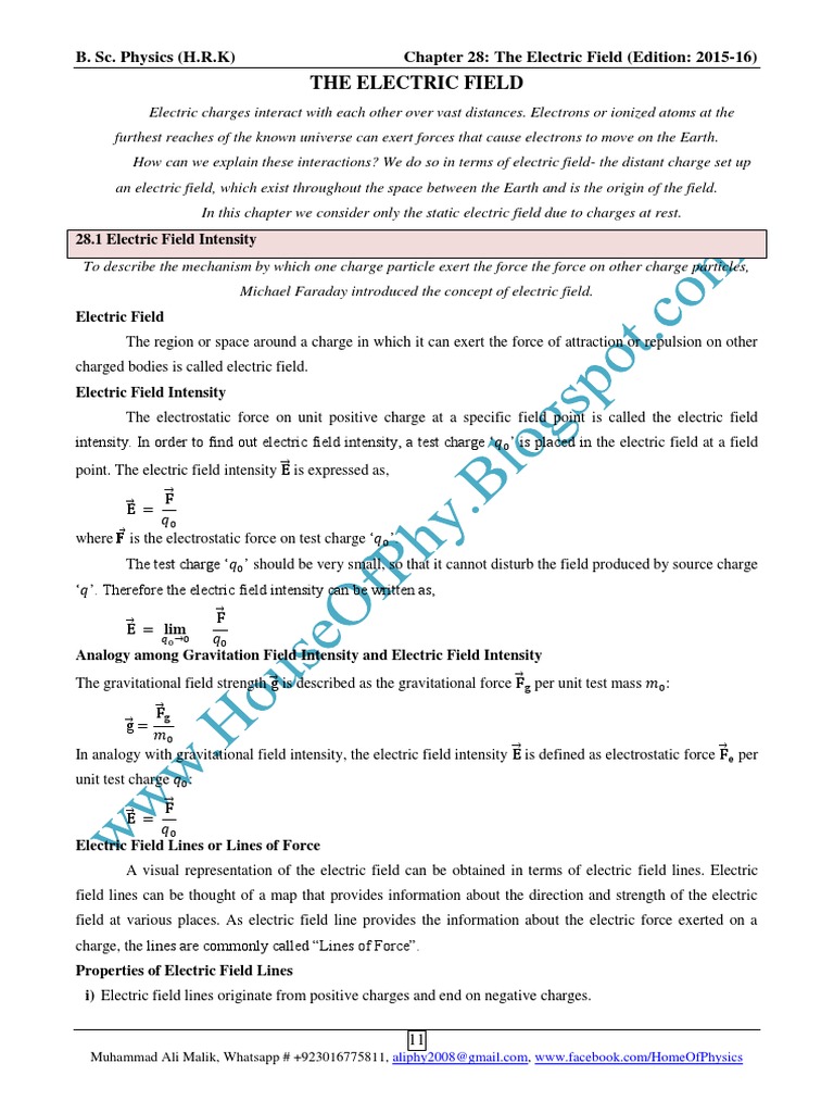 28 The Electric Field Version 1 | PDF | Electric Field | Electric Charge