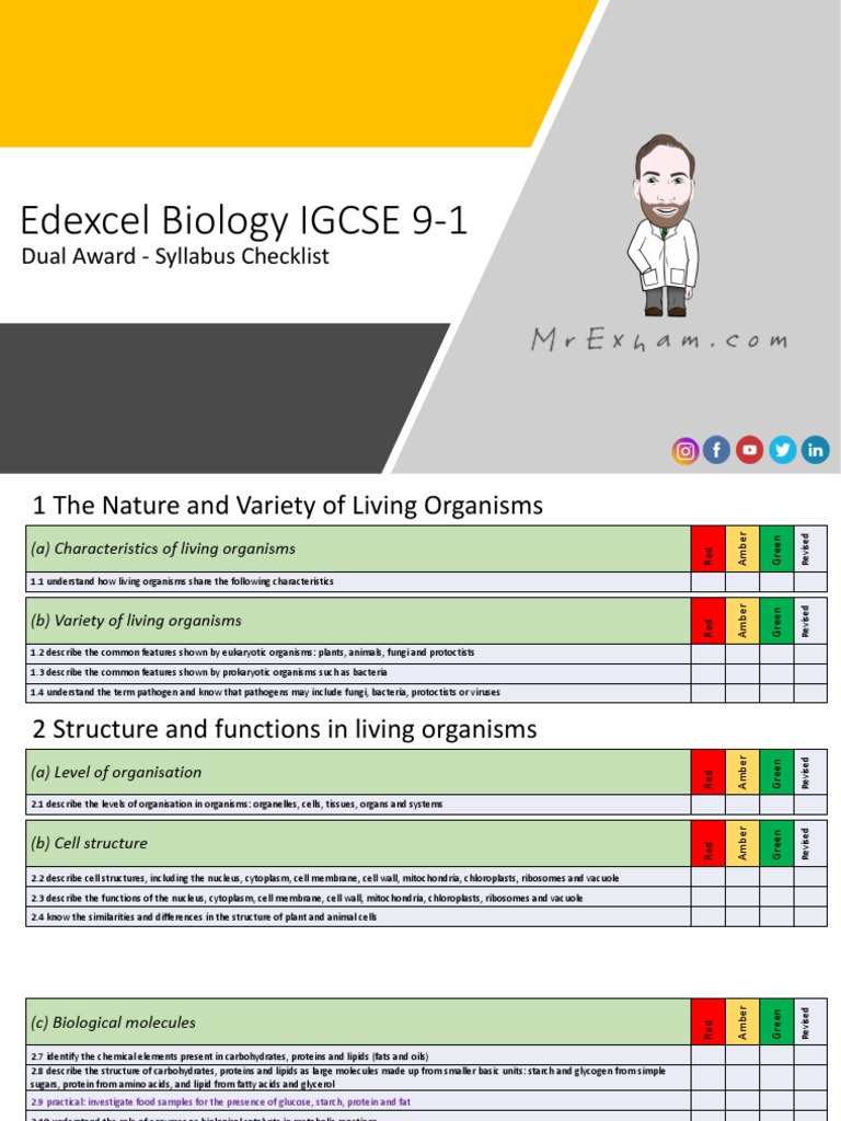 Edexcel IGCSE Biology 9-1 Checklist - Double Award | PDF ...
