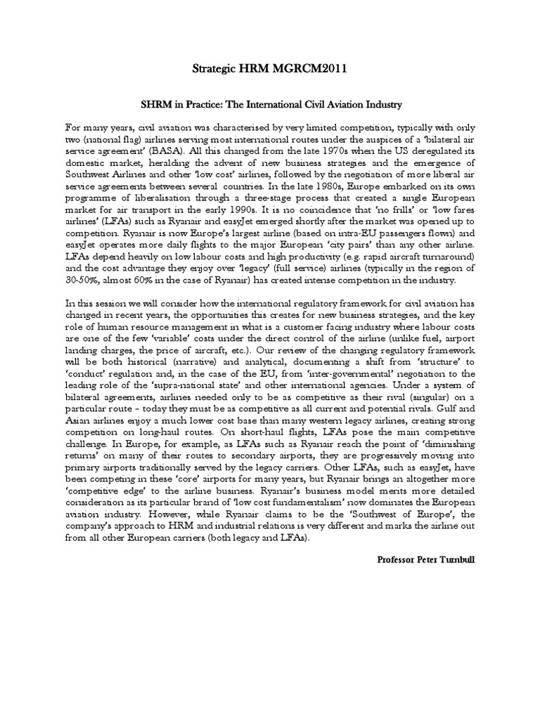 HRM Strategies in Civil Aviation Industry | PDF | Airlines | Low Cost ...