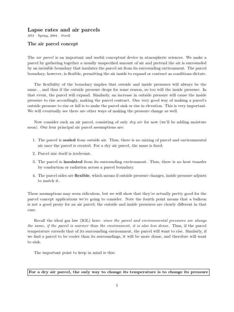Lapse Rates and Air Parcels: The Air Parcel Concept | PDF | Troposphere ...