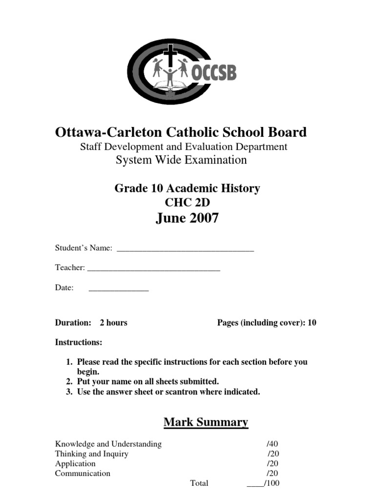 Grade 10 Academic History Exam: Analyzing Key Events and Figures in ...