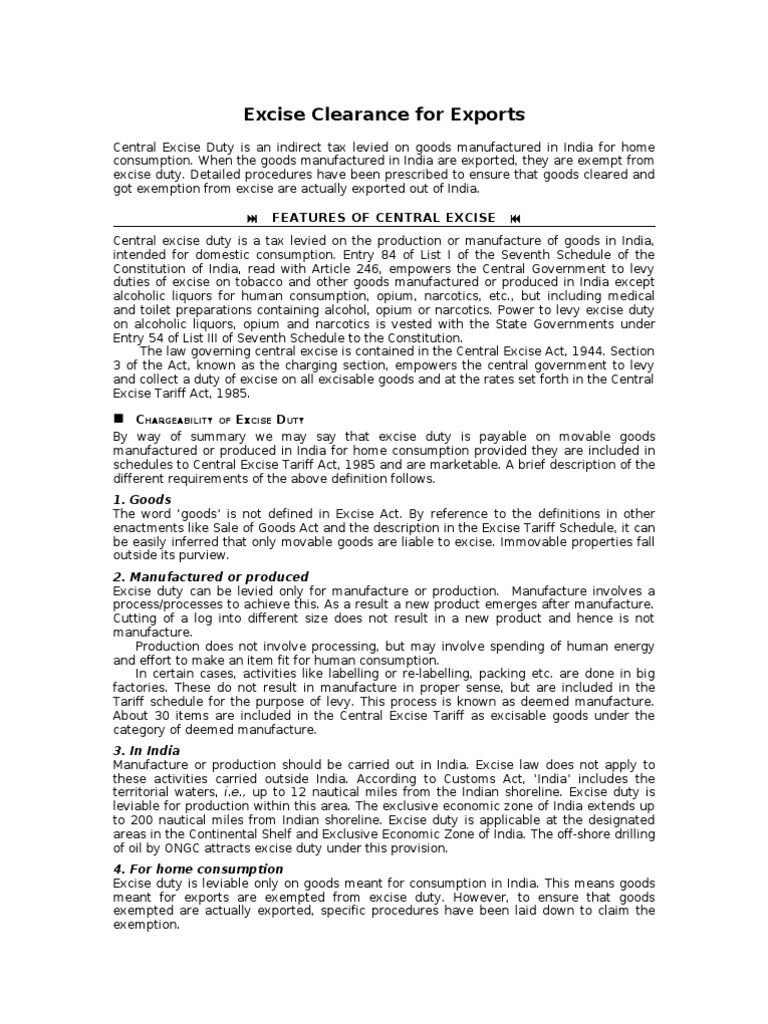 Excise Clearance For Exports | PDF | Excise | Taxation