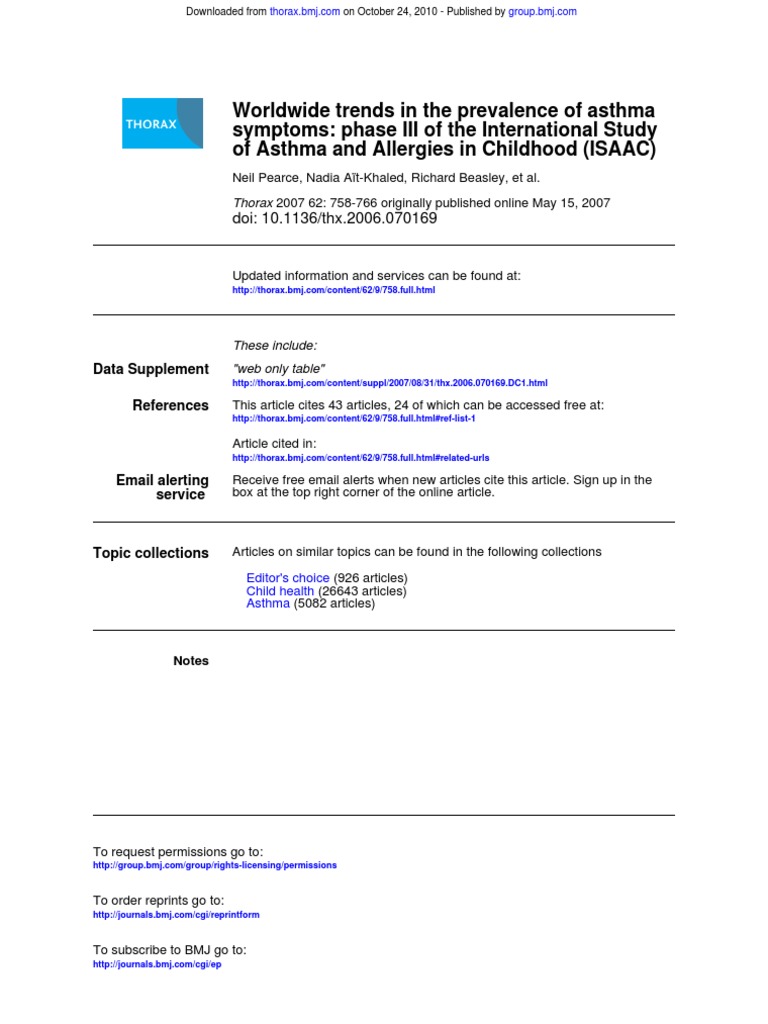 Isaac 2007 | PDF | Asthma | Clinical Trial