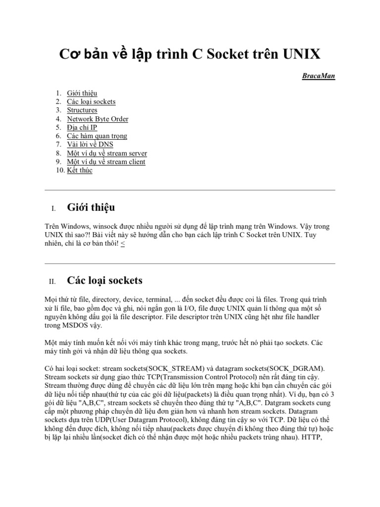 Co Ban Ve Lap Trinh CSocket Tren Unix | PDF