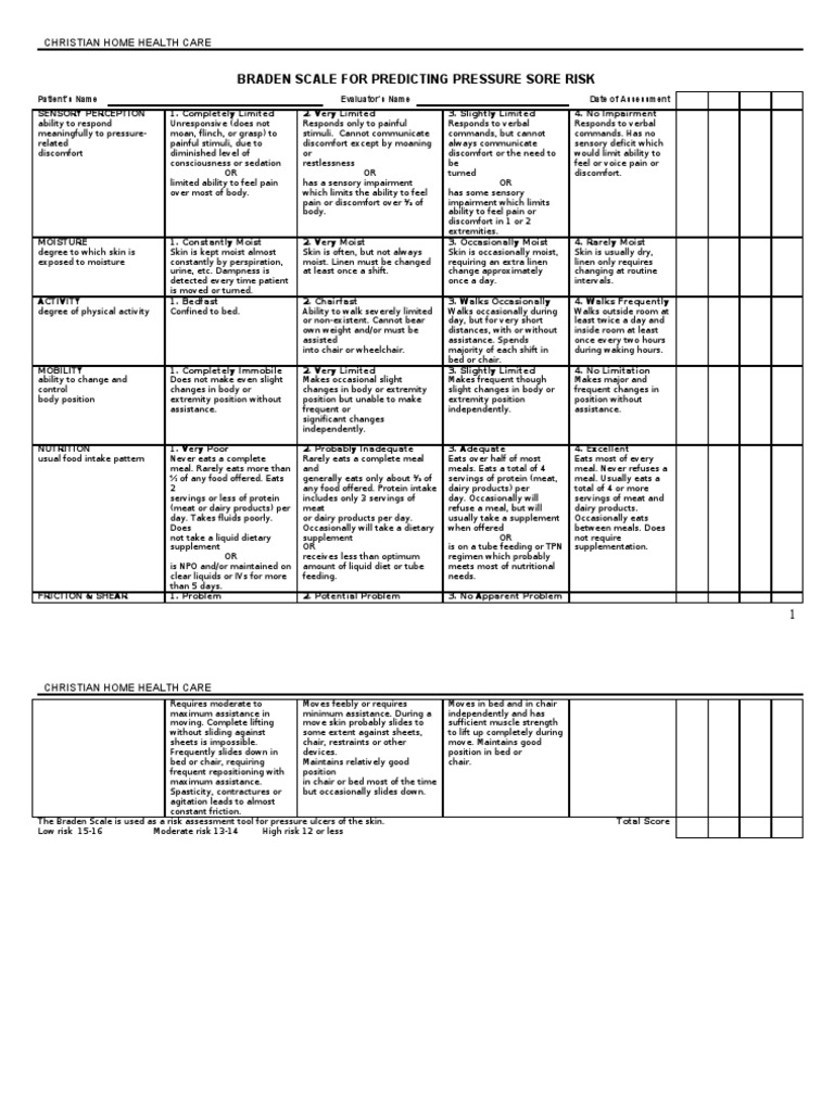 Braden Scale | PDF | Eating | Dietary Supplements