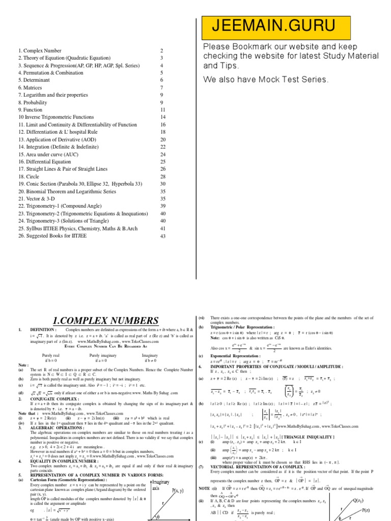Math Formulas Book For JEE MAIN - Advanced - D.T PDF | PDF | Complex ...