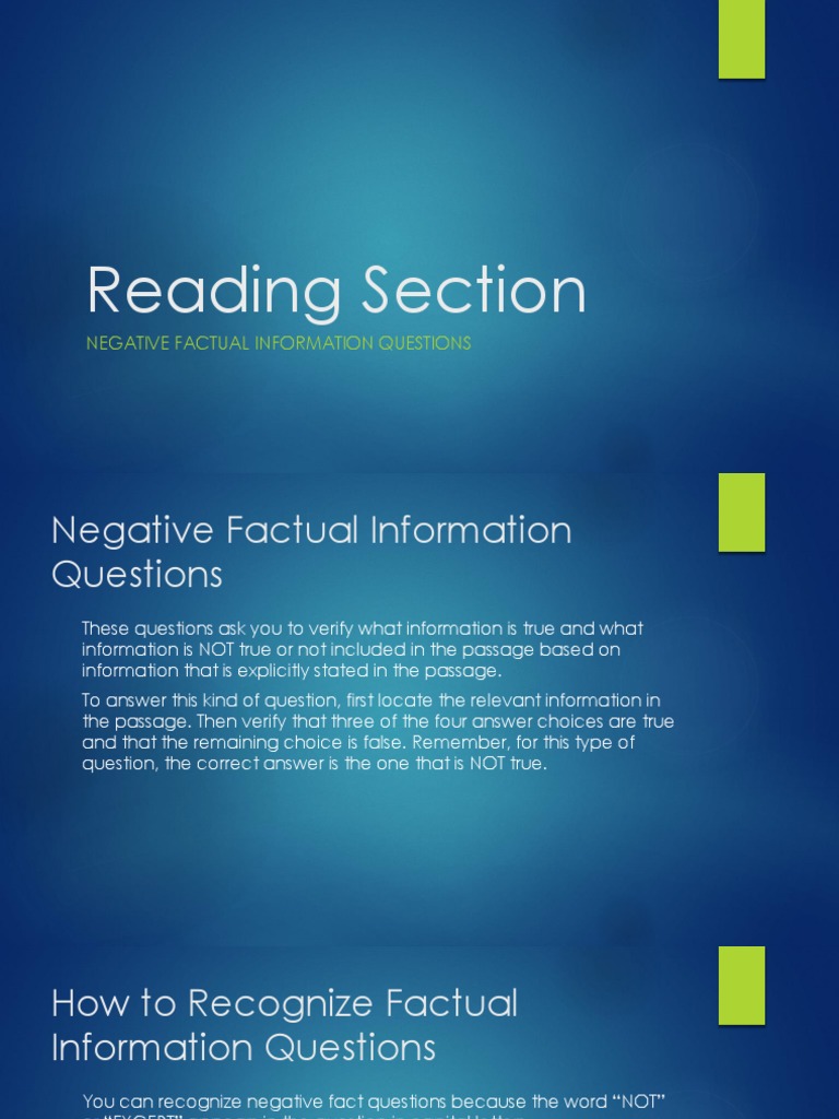 Negative Factual Information Questions Guide | PDF | Question ...