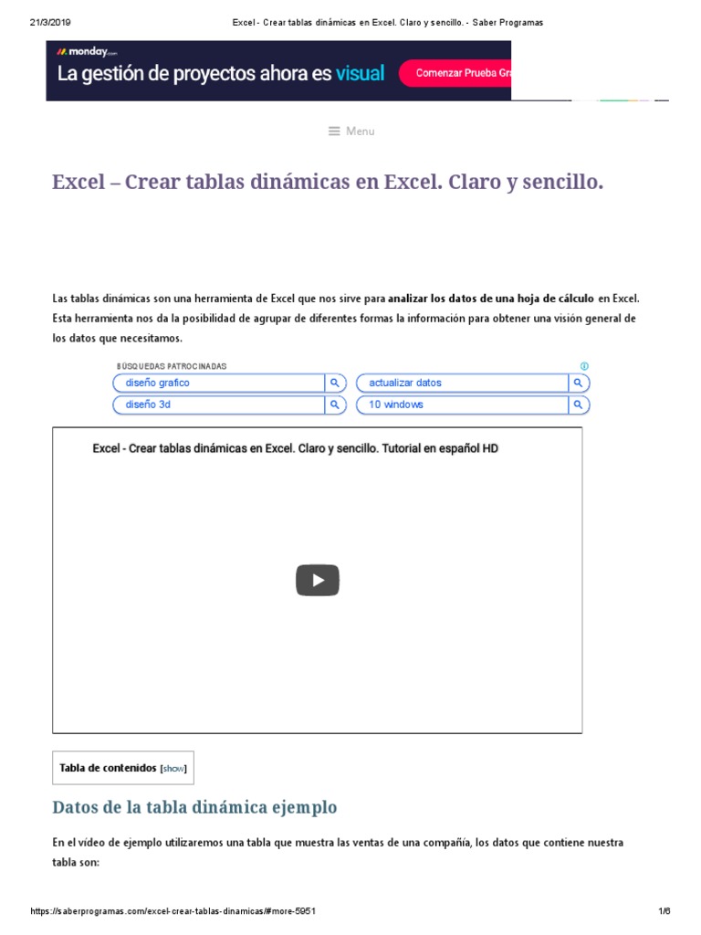Excel - Crear Tablas Dinámicas en Excel. Claro y Sencillo. - Saber Programas | PDF | Microsoft ...