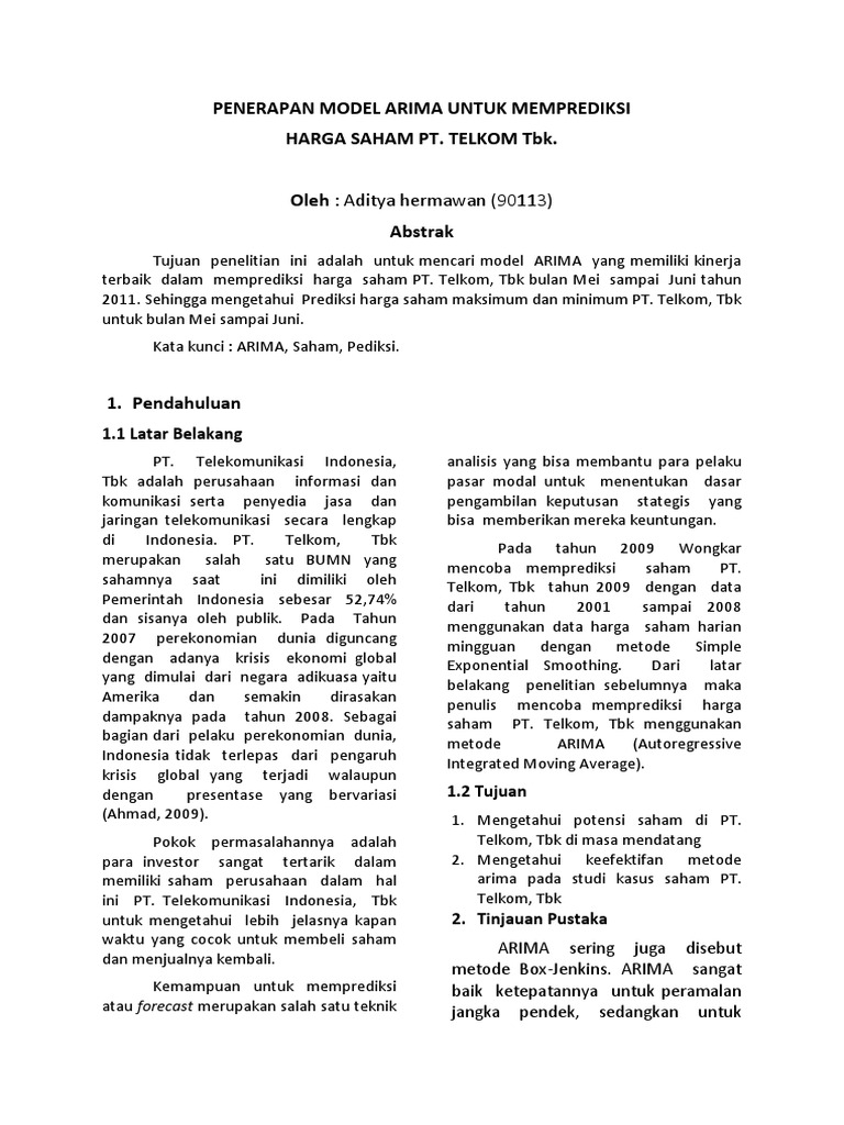 Penerapan Model Arima Untuk Memprediksi Saam PT Telkom | PDF