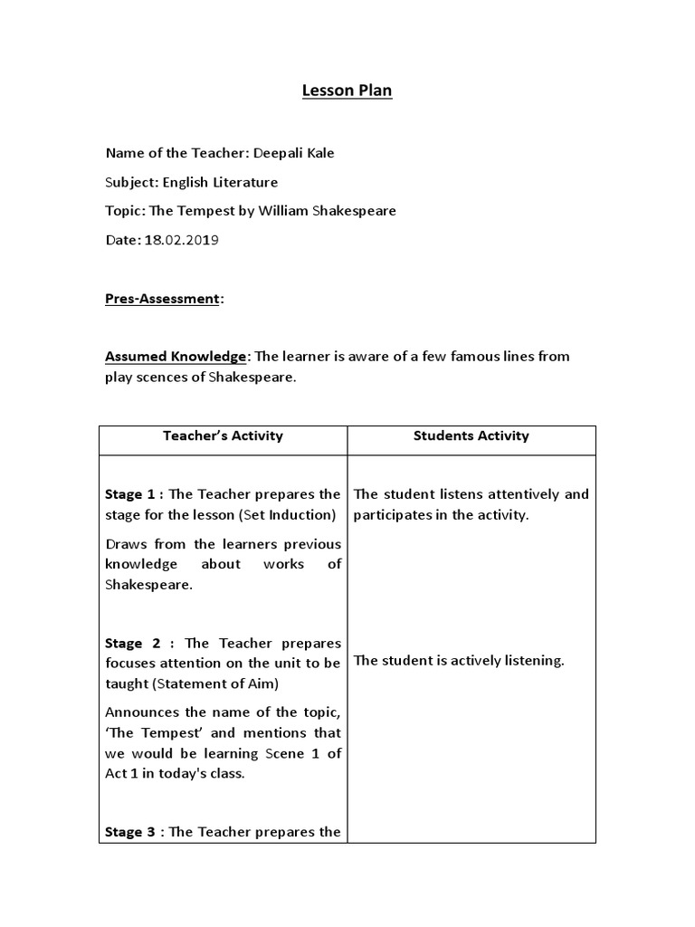 Lesson Plan: Pres-Assessment | PDF | Lesson Plan | Education Theory
