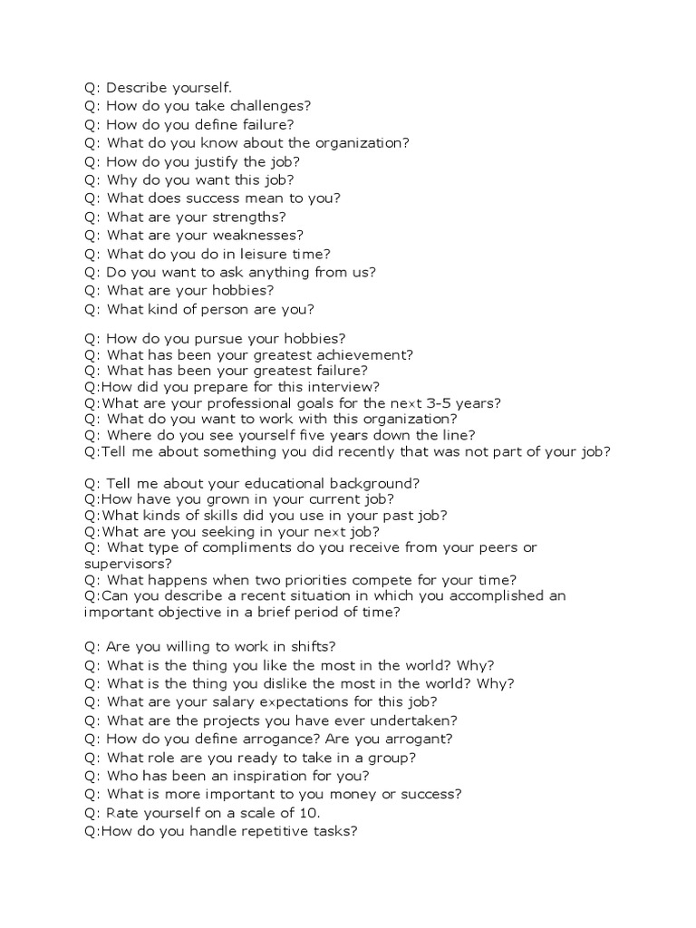 Interview Questions | PDF | Behavioural Sciences | Psychology
