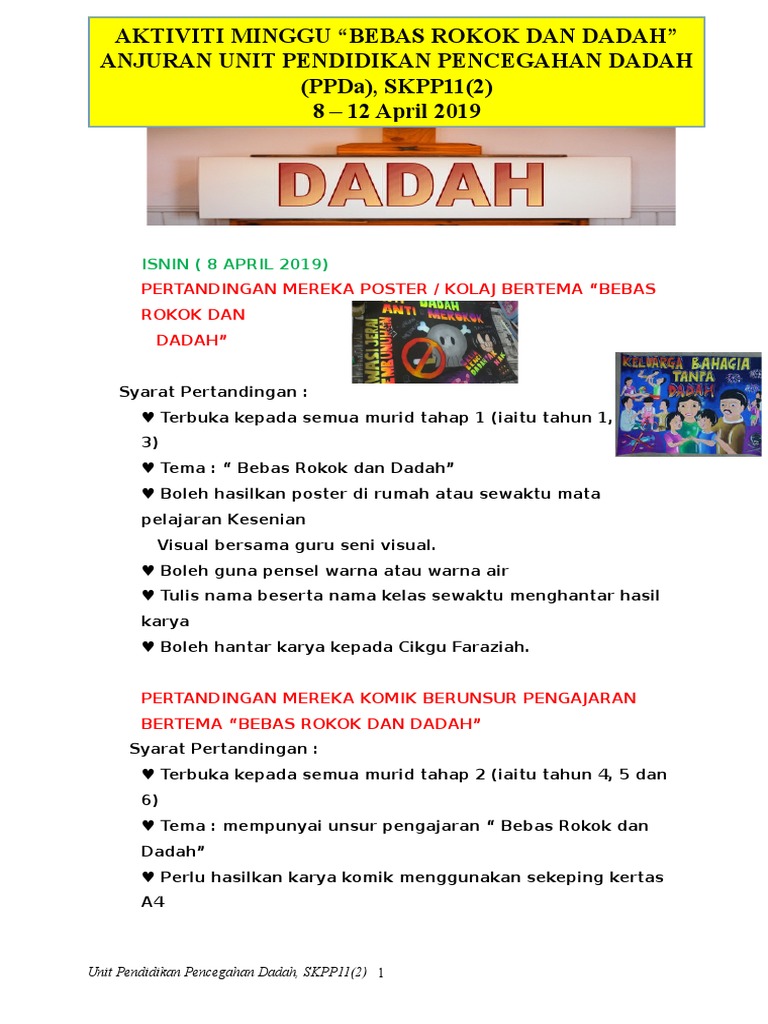 Iklan Aktiviti Dan Pertandingan Minggu Bebas Rokok Dan Dadah | PDF