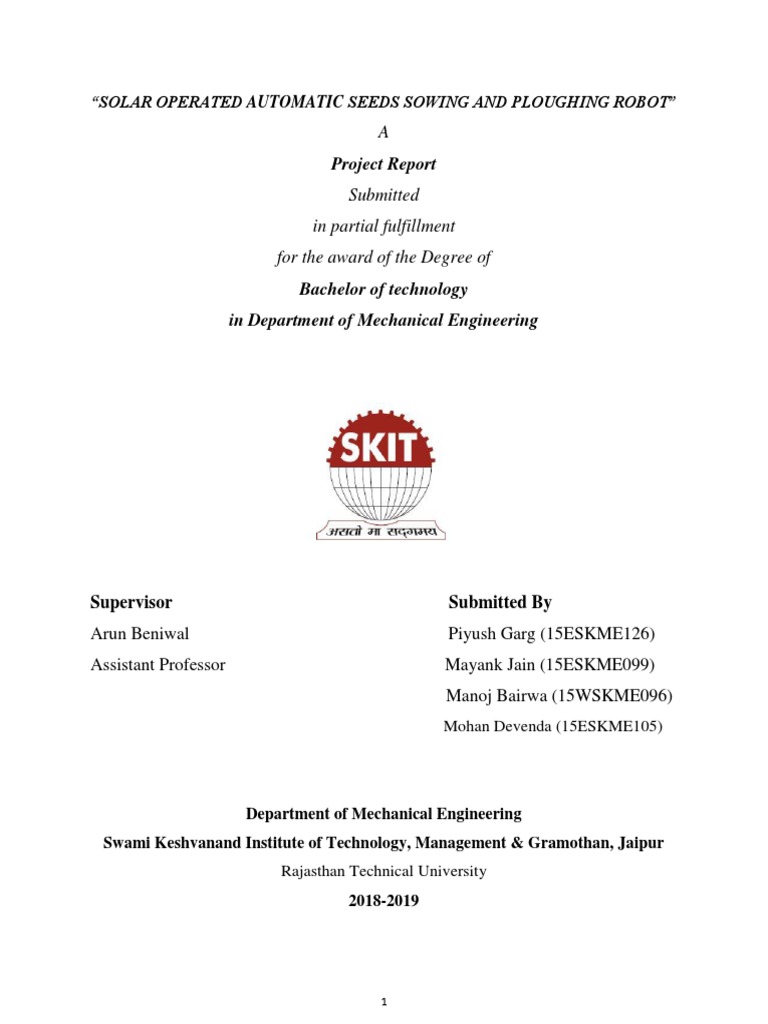Solar Operated Automatic Seeds Sowing and Ploughing Robot | PDF ...