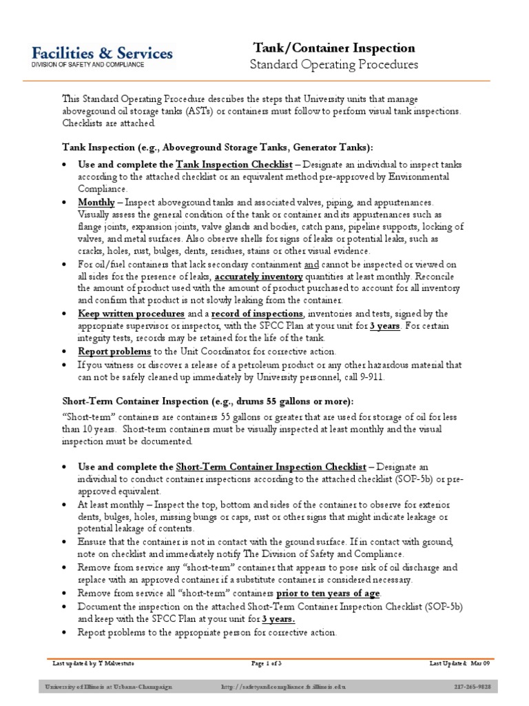 Tank Inspection Standard Operating Procedures PDF | PDF | Pipeline ...