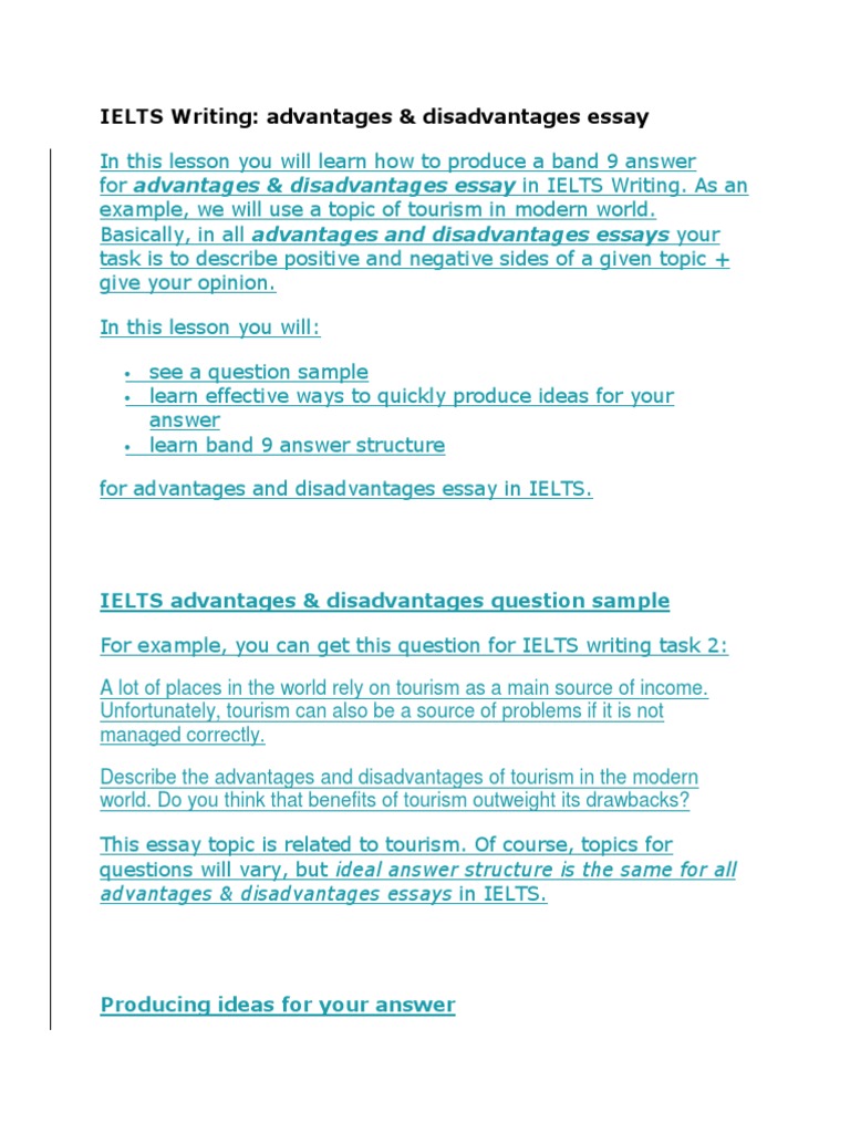 IELTS Writing Advantages or Disadvantages Essay | PDF | Tourism ...