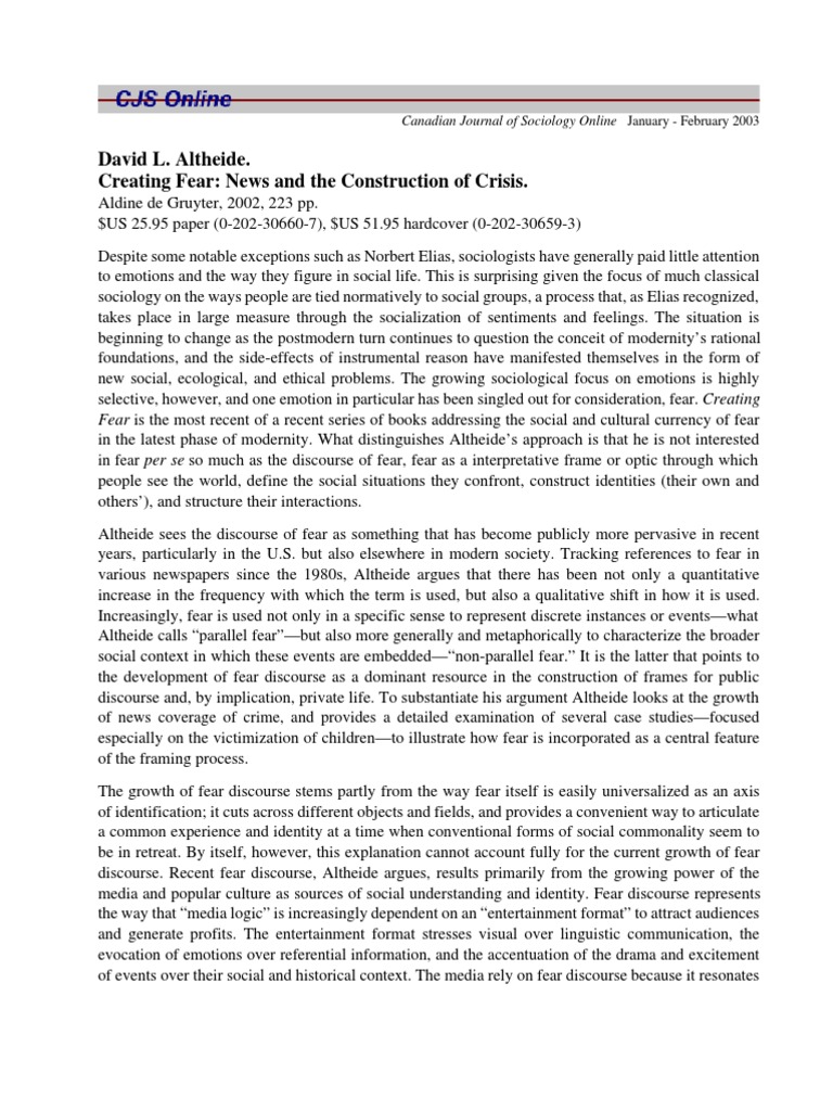 Creating Fear - News and The Construction of Crisis | PDF | Sociology ...