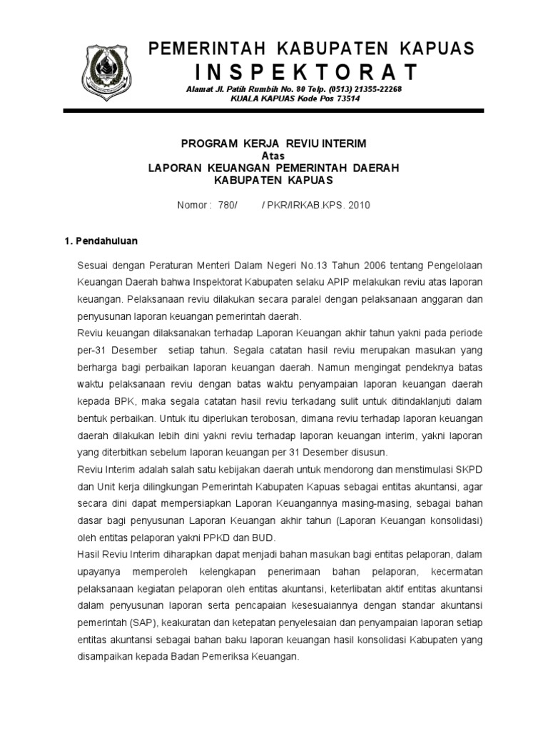 Contoh Reviu Laporan Keuangan Pemerintah Daerah Set Kantor - Riset