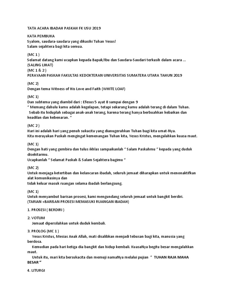 Naskah MC Paskah 2019 | PDF