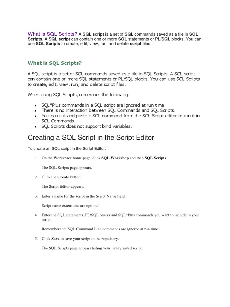 SQL Script | PDF | Pl/Sql | Sql