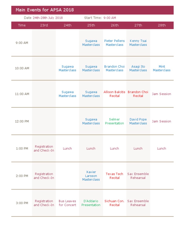 Main Events For APSA 2018: Time 23rd 24th 25th 26th 27th 28th | PDF ...