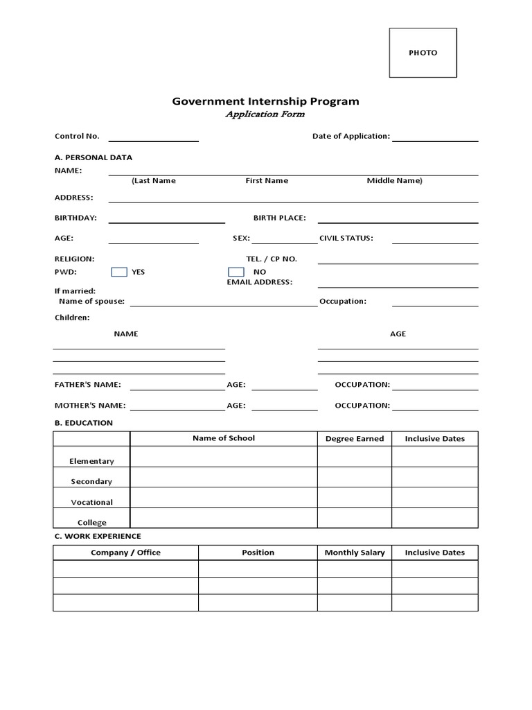 Government Internship Program: Application Form | Download Free PDF | Behavior Modification ...