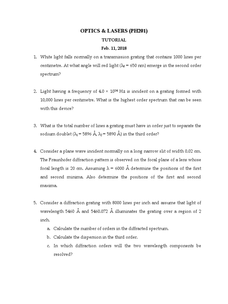 Tutorial Diffraction 11.02.2019 | PDF | Diffraction | Wavelength