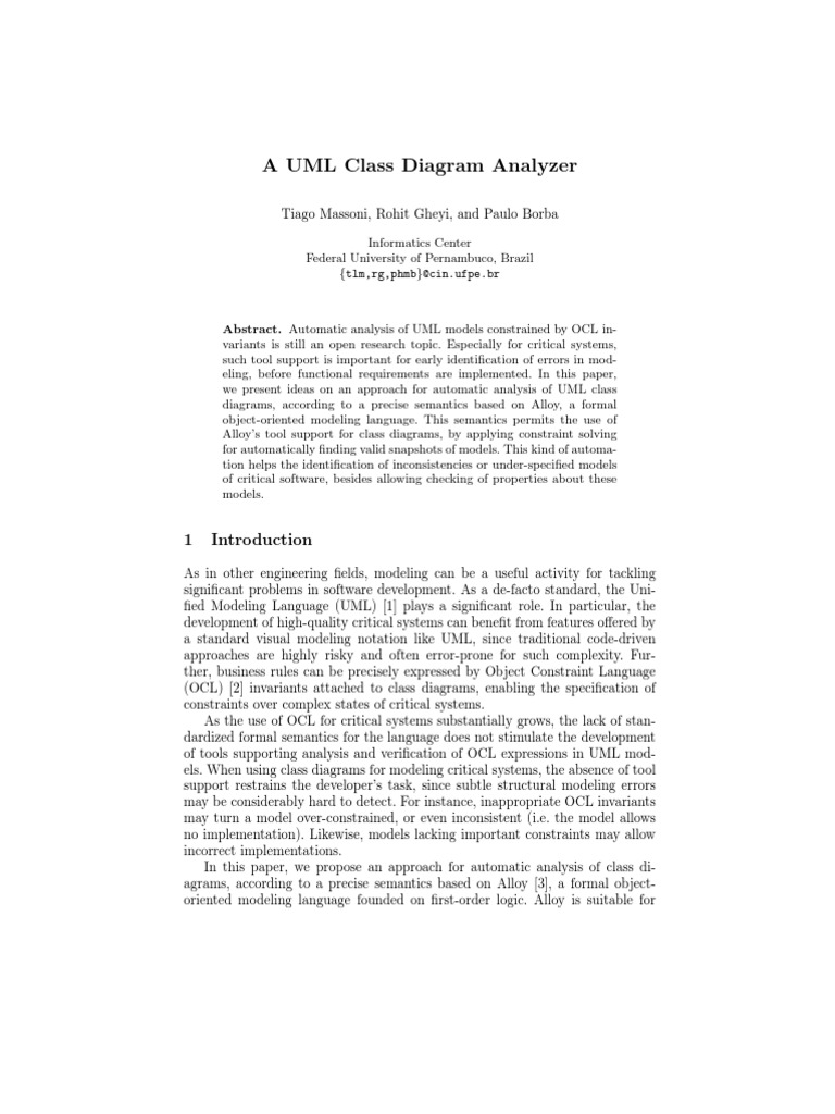 A Uml Class Diagram Analyzer Pdf Unified Modeling Language Class Computer Programming