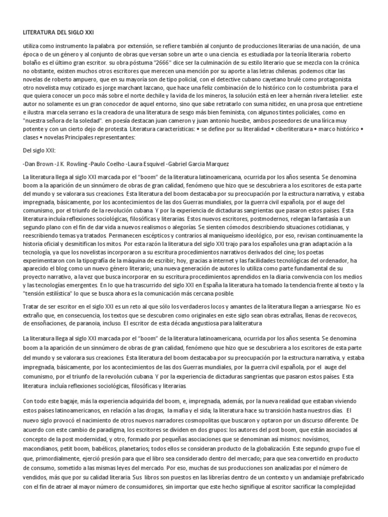 LITERATURA DEL SIGLO XXI, Latinoamericana, EL BOOM Y EL POST BOOM | PDF ...