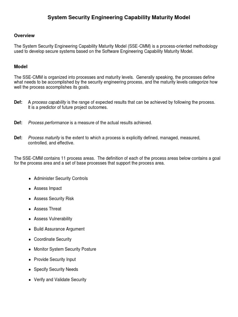System Security Engineering Capability Maturity Model | PDF | Systems ...