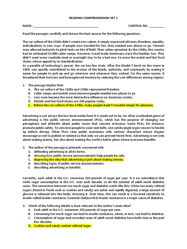 Reading Comprehension Set 1 | PDF | Diabetes | William Shakespeare