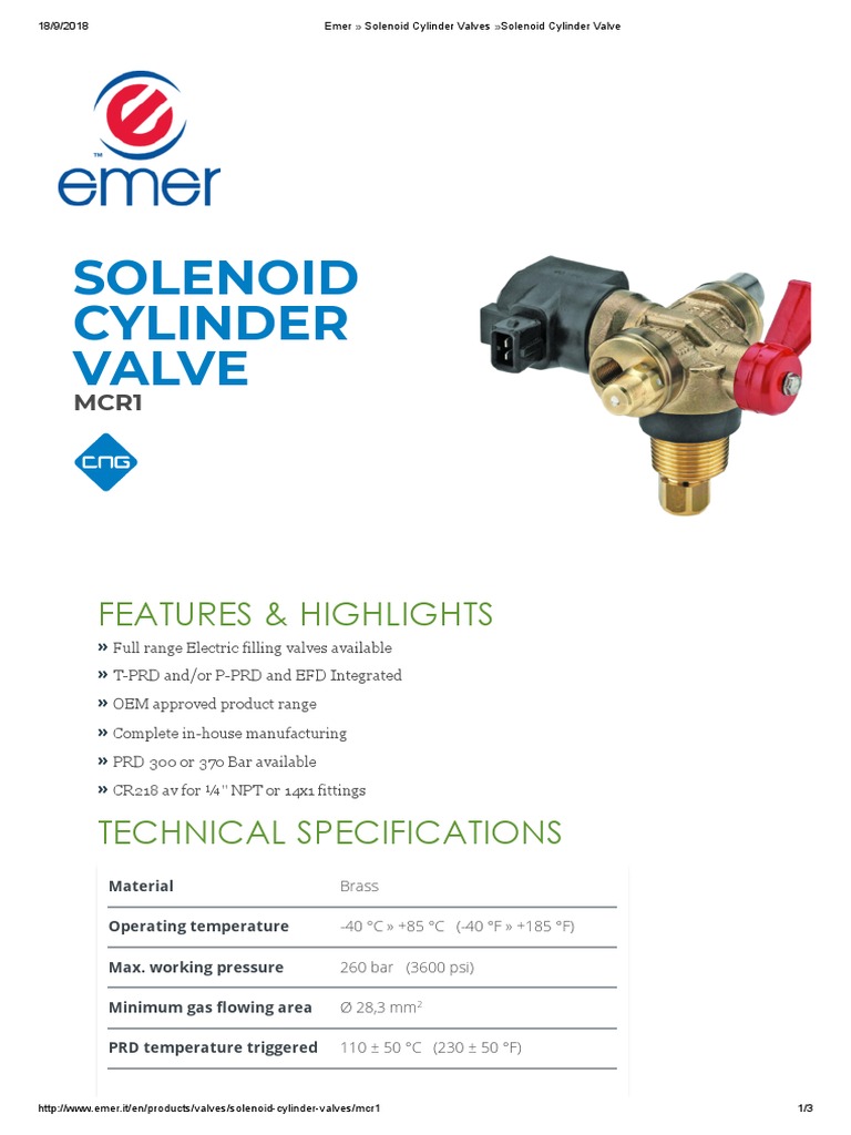Emer Solenoid Cylinder Valves Solenoid Cylinder Valve | PDF | Valve ...