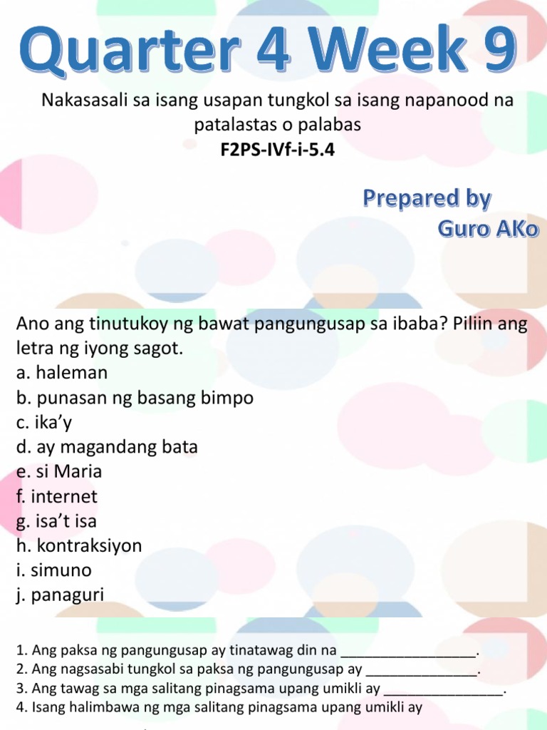 Filipino 2 Quarter 4 Week 9 D1-5 | PDF