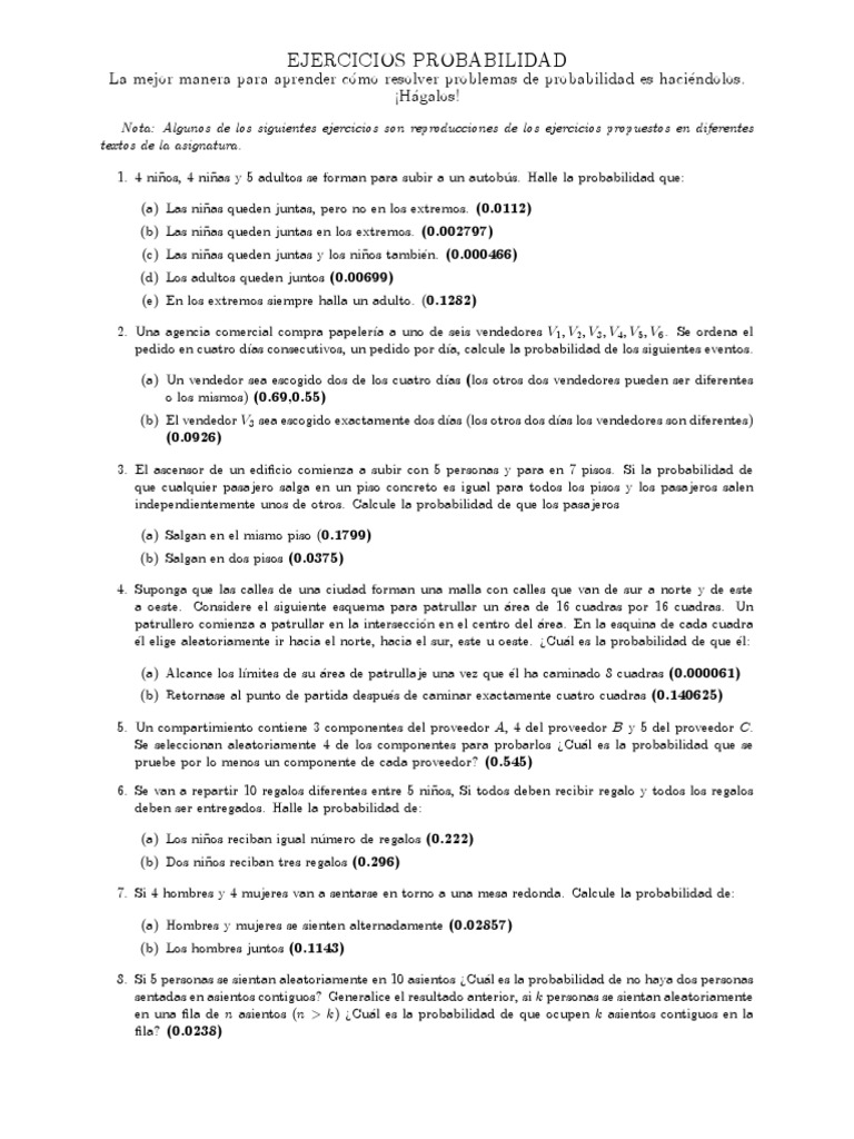 Ejercicios de Probabilidad | PDF | Probabilidad | Enseñanza de matemática