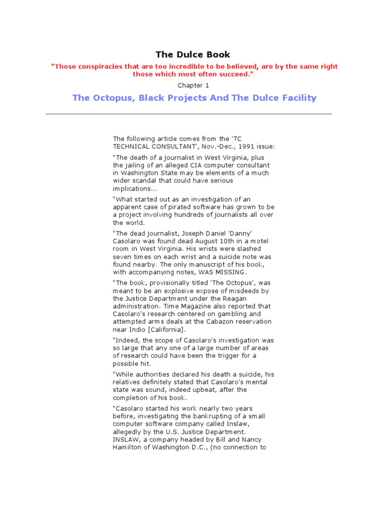 The Dulce Book | PDF | Central Intelligence Agency | Unidentified ...