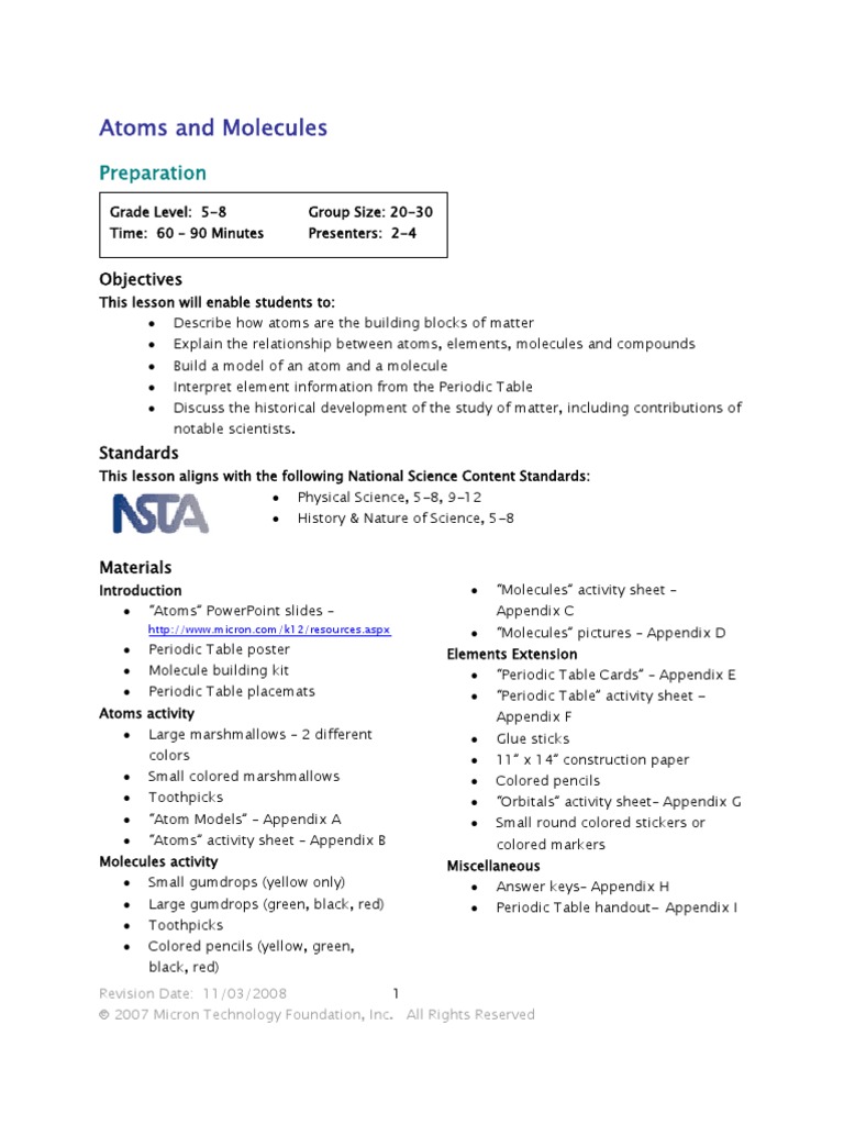 Atoms and Molecules: Building Blocks of Matter | PDF | Atoms | Chemical ...