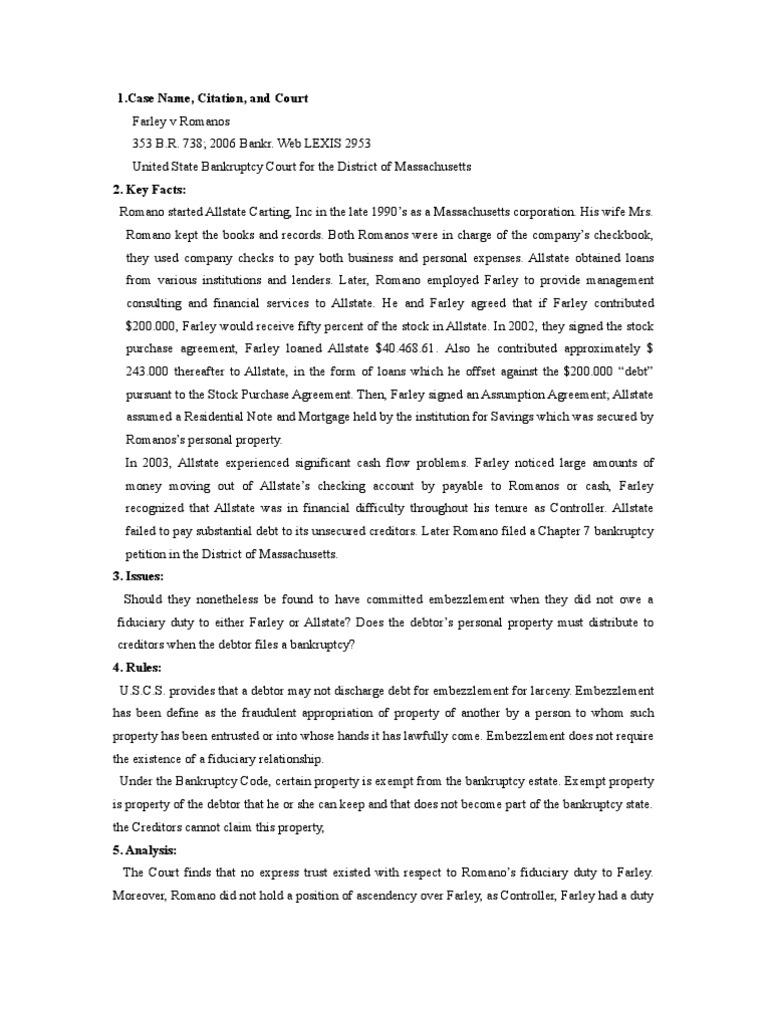 1.case Name, Citation, and Court | PDF | Bankruptcy In The United ...