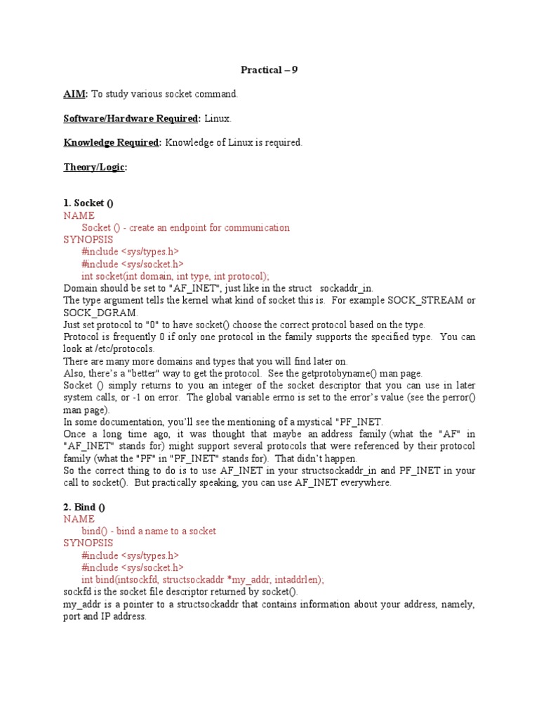 Socket Practical 9 Pdf Network Socket Port Computer Networking